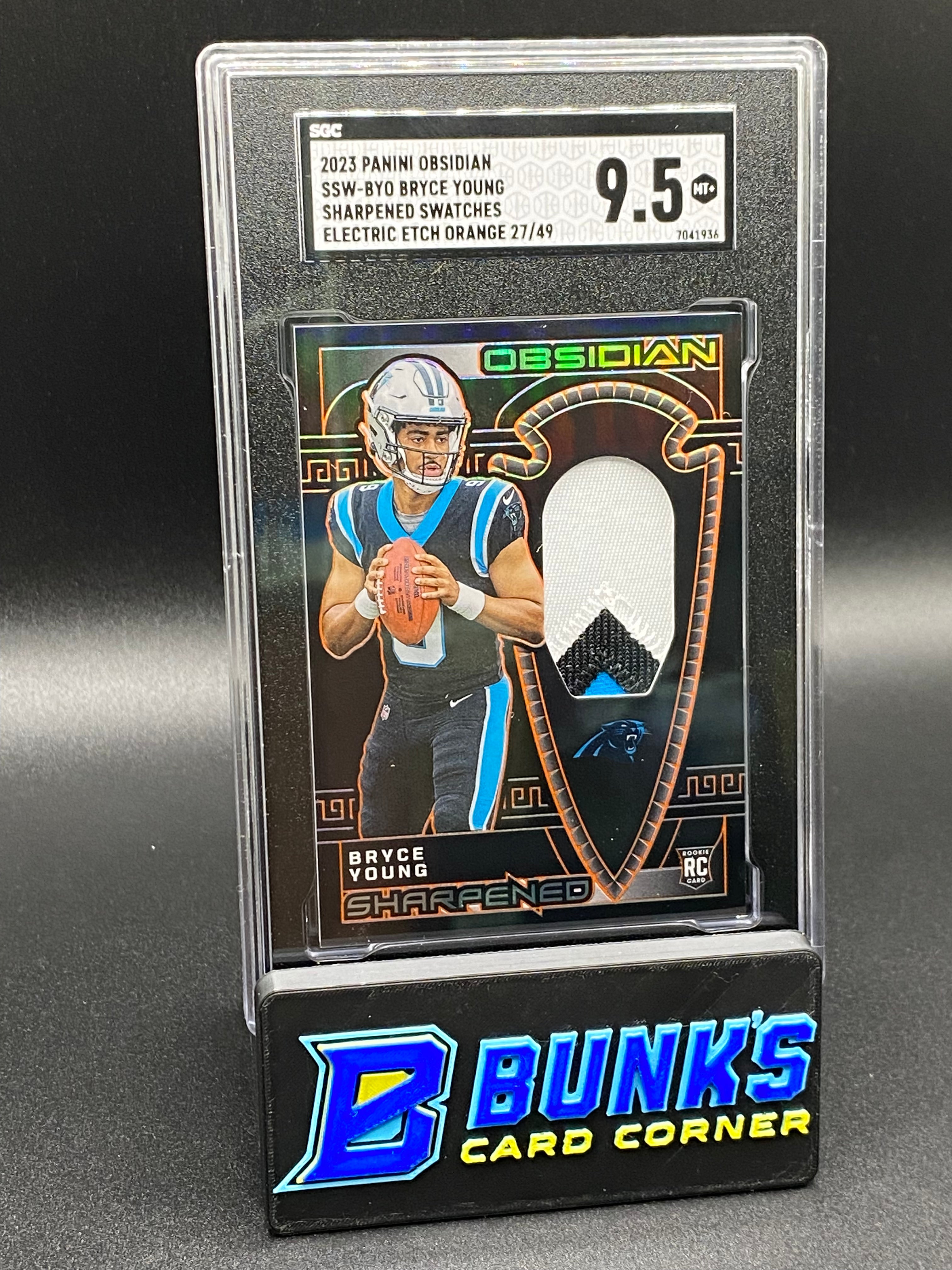 2023 Bryce Young Sharpened Swatches Electric Etch Orange RC SGC 9.5 (B – Bunk's Card Corner