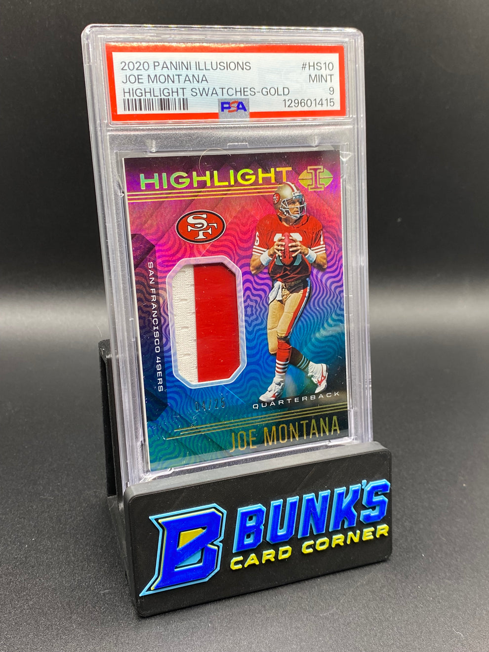 2020 Joe Montana Highlight Swatches Gold PSA 9 4/25 – Bunk's Card Corner