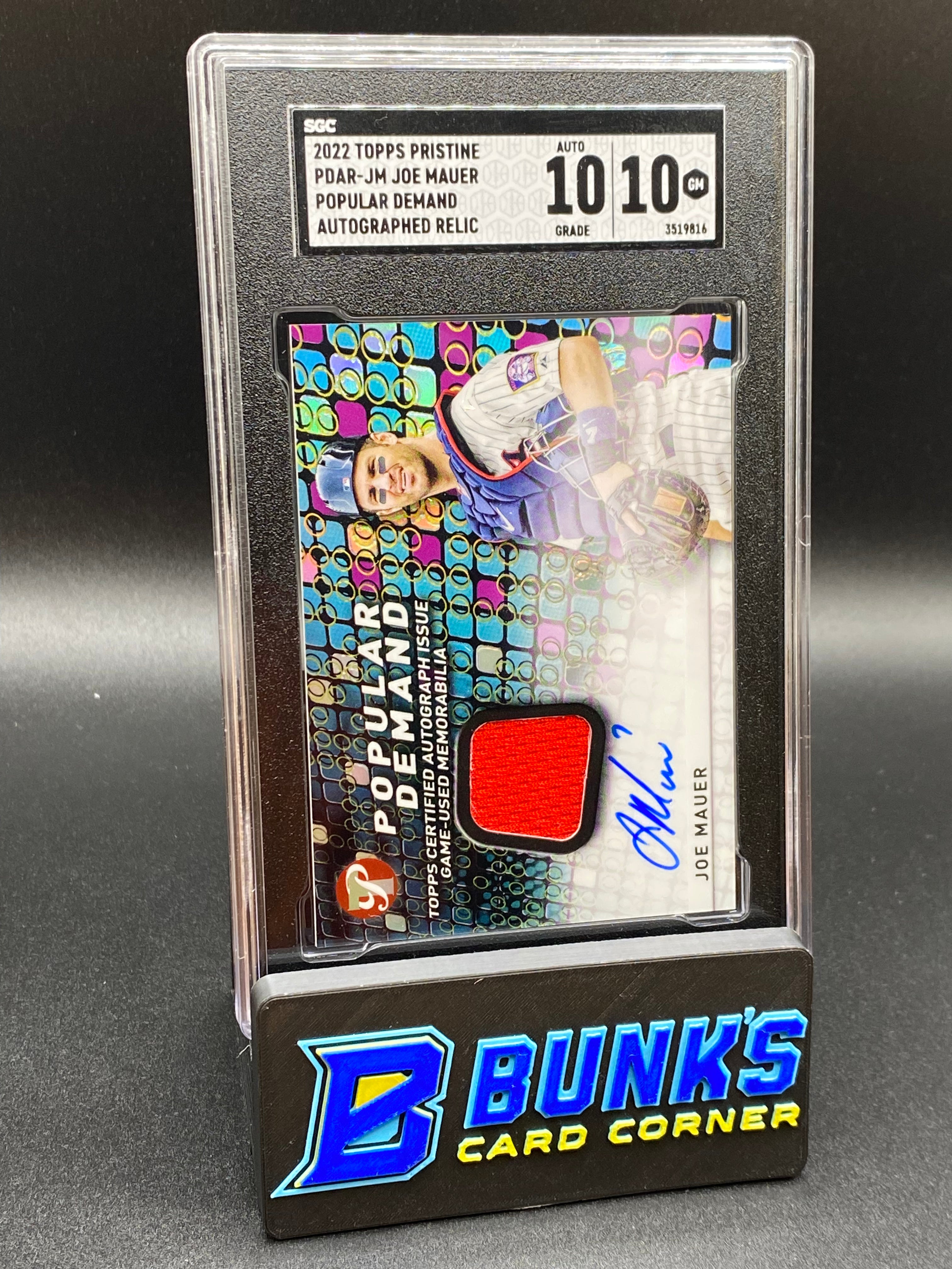 2022 Joe Mauer Popular Demand Auto. Relic SGC 10/10 – Bunk's Card Corner
