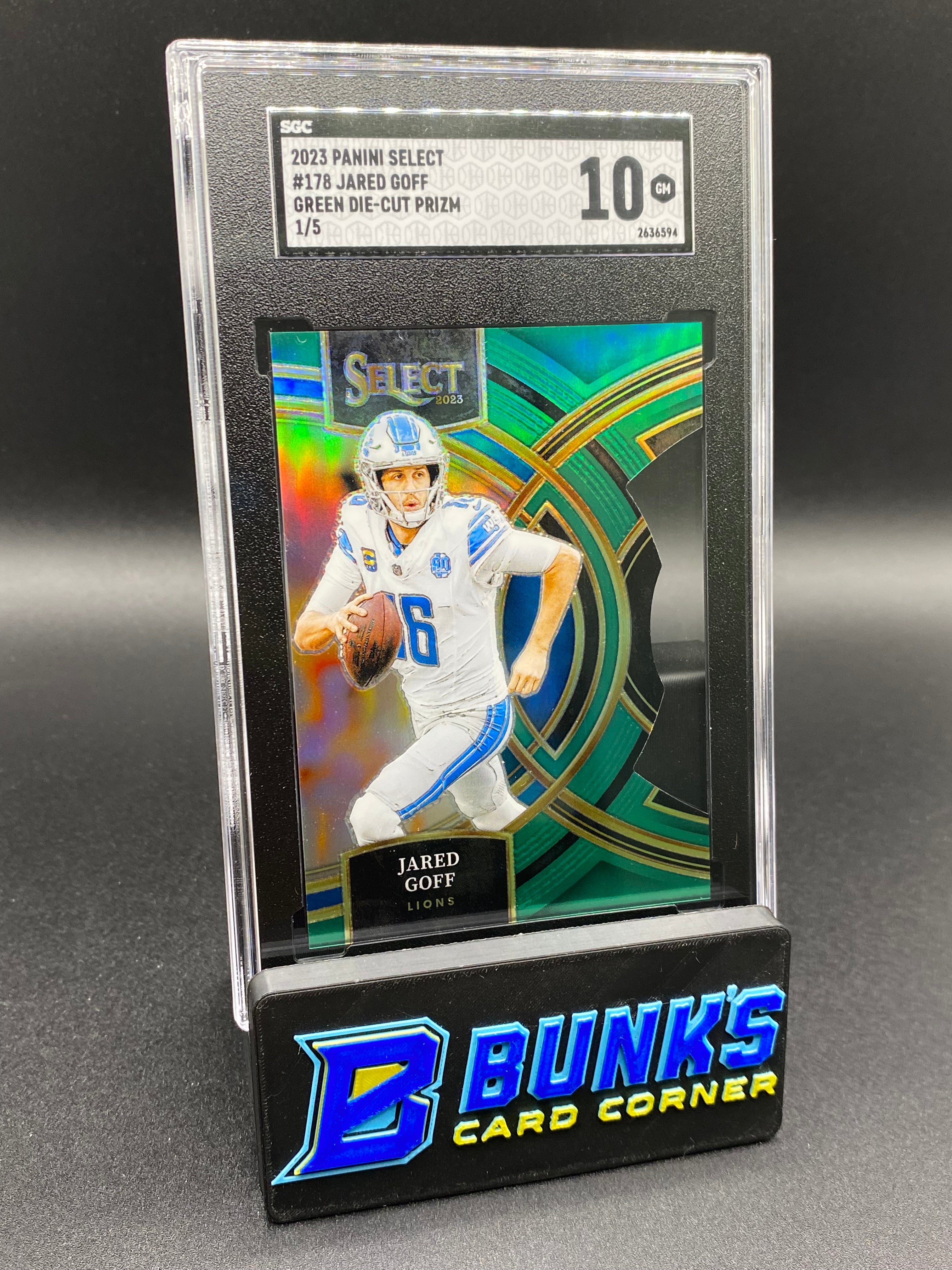 2023 Jared Goff Green Die-Cut Prizm 1/5 SGC 10 – Bunk's Card Corner